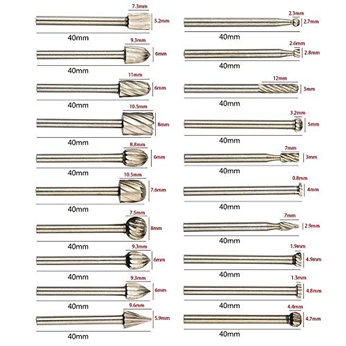 Tungsten Carbide HSS Rotary Burr Set - APlus 20pcs Wood Carving Drill Bits Set with 3mm 1/8 inch Shank for DIY Woodworking, Carving, Engraving, Drilling