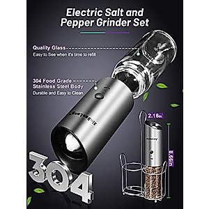[Most Popular Pepper Grinder]USB Rechargeable Electric Salt and Pepper Grinder Set,XinBaoLong Stainless Steel Pepper Grinder Refillable,Adjustable Coarseness,Gravity Salt and Pepper Grinder Set