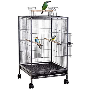 35-inch Wrought Iron Flight Bird Cage for Cockatiels Parakeets Pigeons Parrot Lovebird with Rolling Stand Bird Playground
