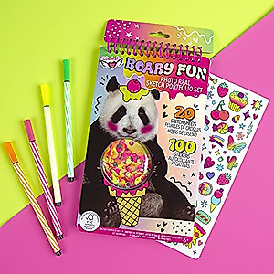 Fashion Angels Photo-real Panda Compact Sketch Portfolio, Sketch Book for Beginners, Animal Sketch Pad with Real Photos and Stickers For Kids 6 and Up