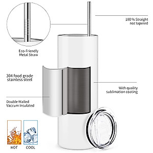 Ninth DIY Transfer 20 oz Sublimation Tumblers Blank Skinny Straight,Stainless Steel Double Wall Insulated Sublimation Glittery White Tumbler, for Heat Press or Convection Oven(5 Pack)