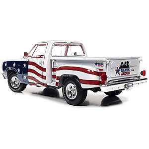 1980 D150 Adventurer Pickup Truck White with American Flag Graphics and Red Interior 1/18 Diecast Model Car by Auto World AW310