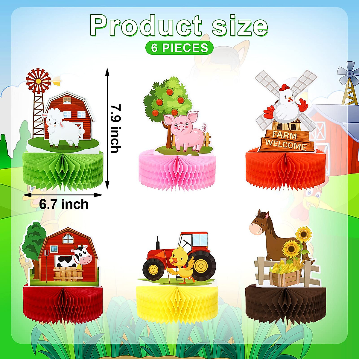 6 Pieces Farm Animals Honeycomb Centerpieces Farm Themed Cake Balls Table Toppers Barn Party Supplies Indoor and Outdoor 3D Table Decorations for Farm Animals