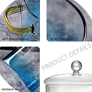 Gradient Blue Glass Pots For Cooking On Stove 1.5L/50oz High Borosilicate Glass Soup Pot with Lids Suitable for Noodles Soup Cook Pasta Milk Baby Food