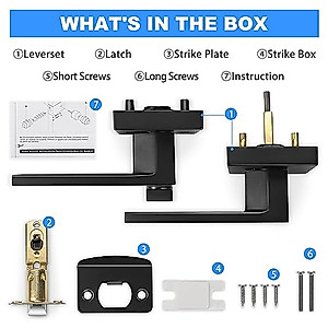 Onateel 6 Pack Modern Black Door Handles Privacy Door Levers Black Door Knobs Interior Heavy Duty Reversible Door Locks Keyless Square Interior Door Handle