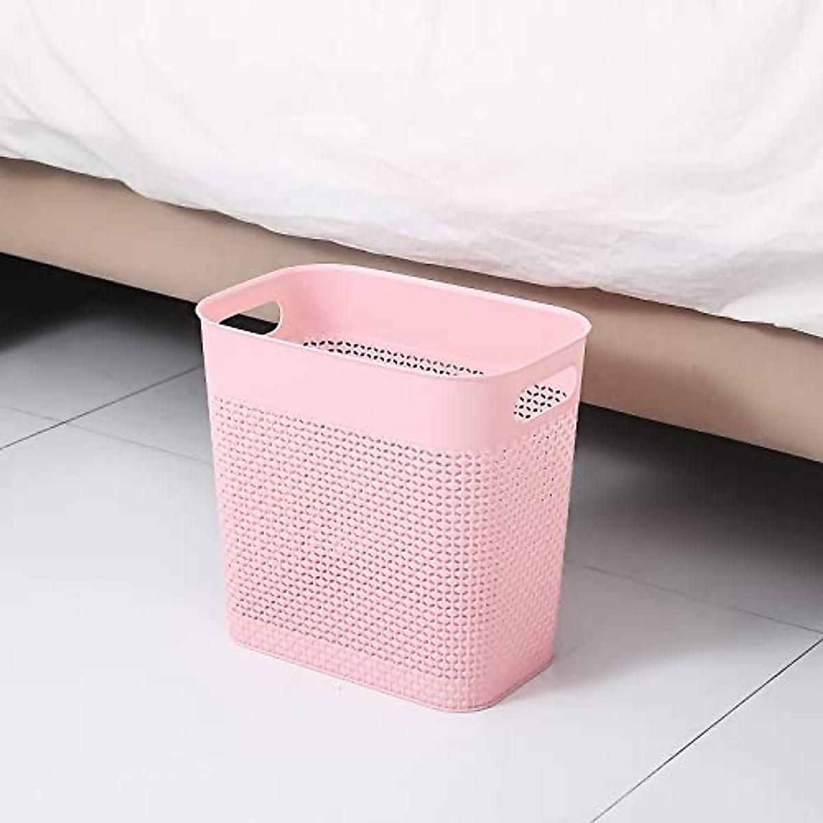 UUJOLY Plastic Trash Can Wastebasket, Garbage Container Basket for Bathrooms, Kitchens, Offices, Kids Rooms (Pink, 3 Gallon), 1 Pack