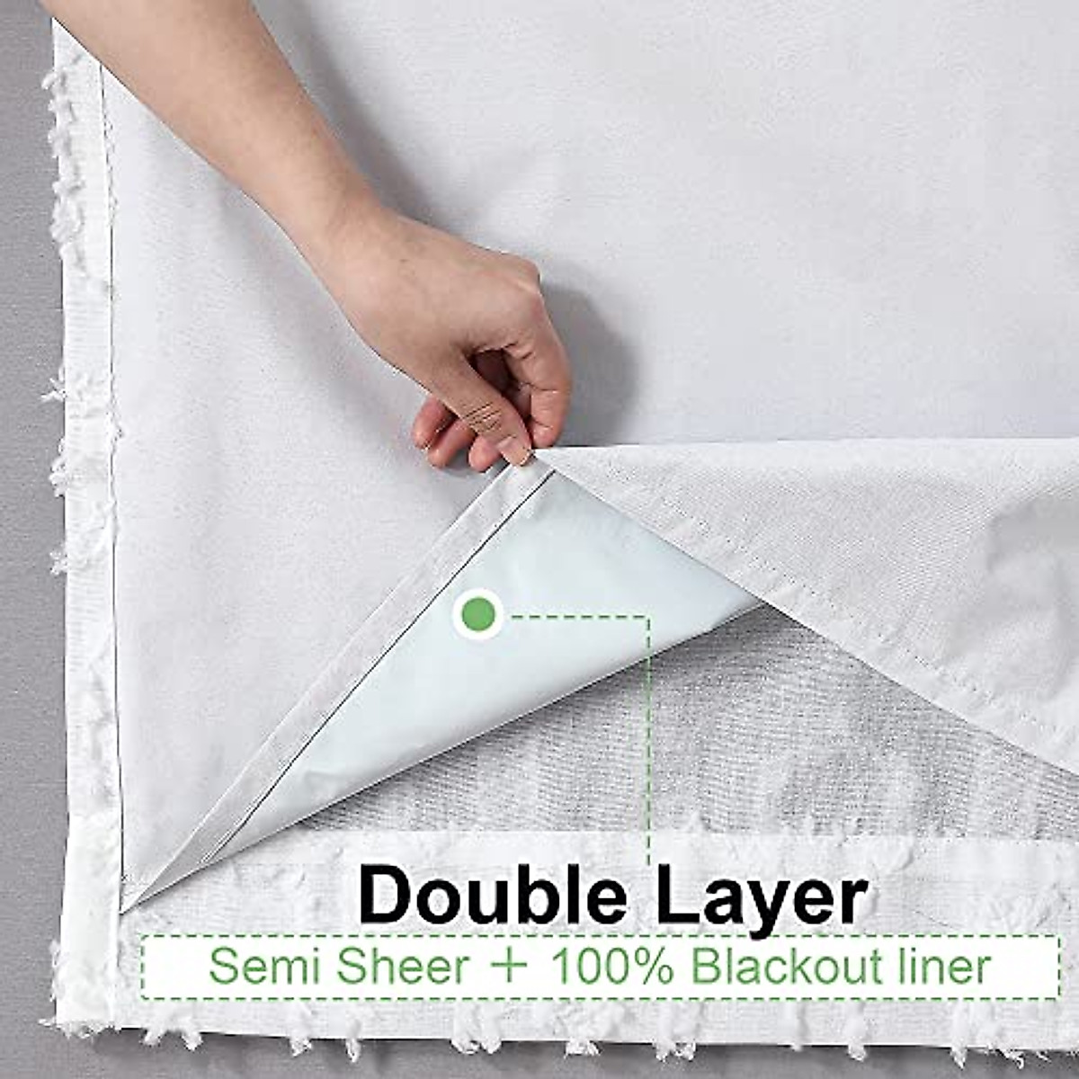 OWENIE White Blackout Curtains 84 inch Length 2 Panel Set, Sheer with 100% Blackout Curtain Liner Thermal Insulated, 3D Jacquard Clip Double Layer Rod Pocket Back Tab Panel Drapes, 2 Panels, 52 x 84