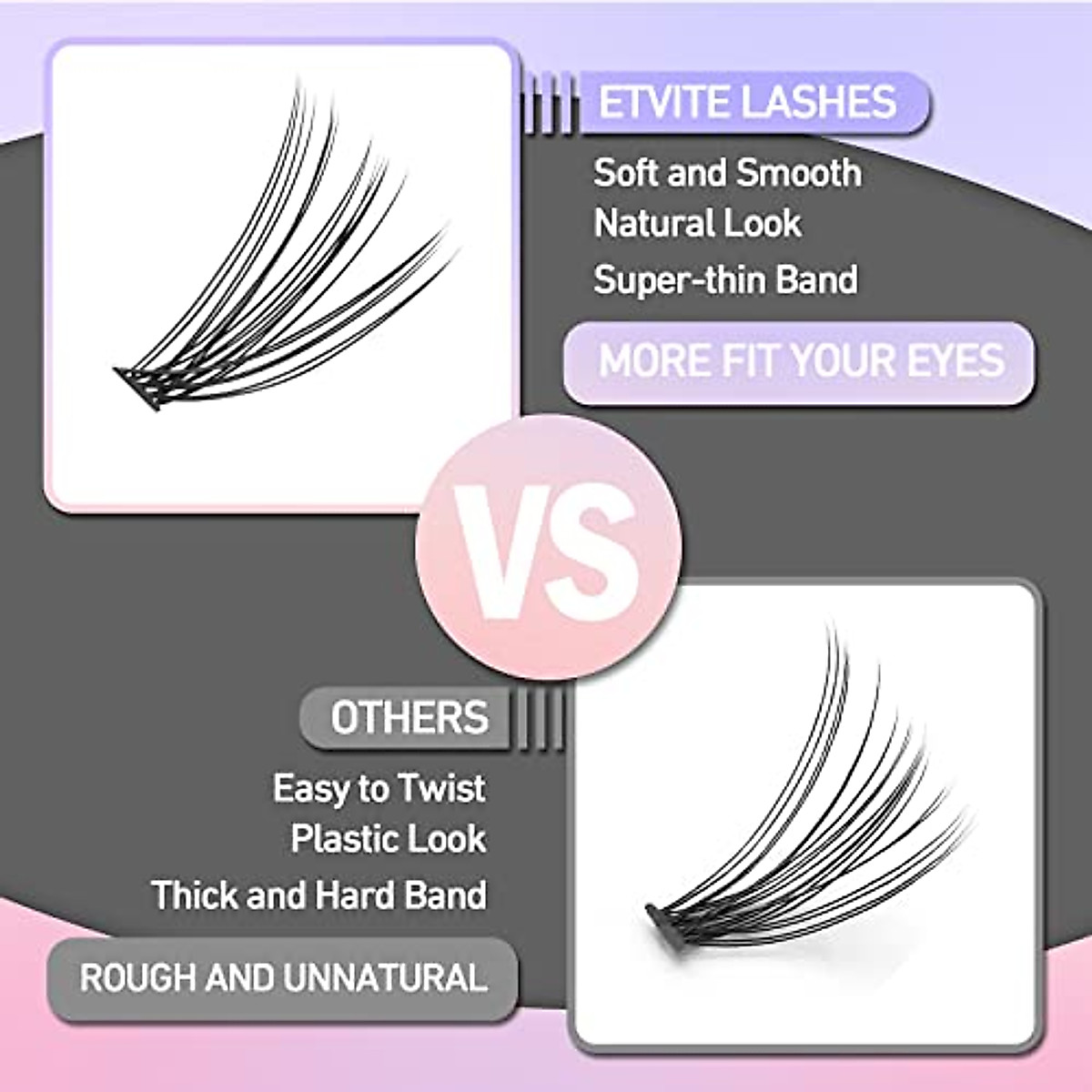 ETVITE Cluster Lashes 10D 20D Individual Lashes Lash Extension Clusters Soft Natural Look Handmade Volume Eyelash Clusters Home False Lashes (20D 10-14mm）