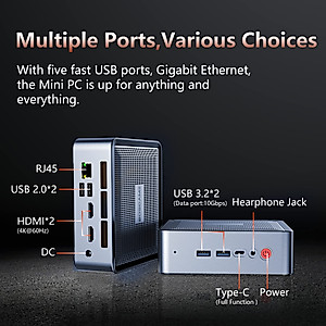 BOSGAME U56 Mini PC AMD Ryzen 5 5600U (Up to 4.2GHz), Mini Computers W11 Pro 16GB DDR4 RAM 512GB NVME SSD, Mini PC Gaming 4K@60Hz Triple Displays WiFi6/ BT5.2