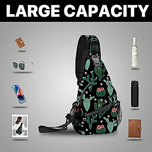 Yrebyou Cactus Sling Bag for Women Crossbody Backpack Travel Shoulder Hiking Bags Waterproof Daypack For Beach Outdoor Camping