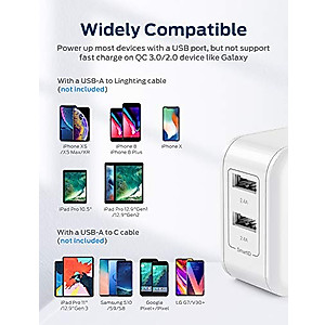 USB Wall Charger for iPhone iPad, 2-Pack iClever Dual Port 24W Travel Tablet Phone Charger Adapter with SmartID for iPhone11/ Pro/iPhoneX/iPhone XR/8/7/6/Plus, iPad Pro/Air 2/Mini 3/Mini 4 and More