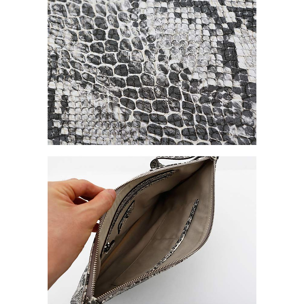 Handbags for Women Snake Printed Clutch Purse Snakeskin Envelope Clutch Bags for Casual Wedding Party (Light grey)
