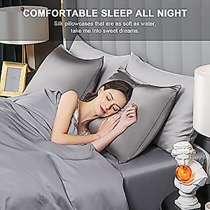 Mulberry Silk Pillowcase for Hair and Skin,Standard Size Cooling Silk Pillow Case with Hidden Zipper,Allergen Proof Dual Sides Soft Breathable Smooth Silk Pillow Cover for Women(Standard,Dark Gray)