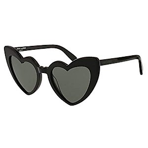 SAINT LAURENT Women's SL 181 Lou Lou Hearts Sunglasses, Black/Grey, One Size