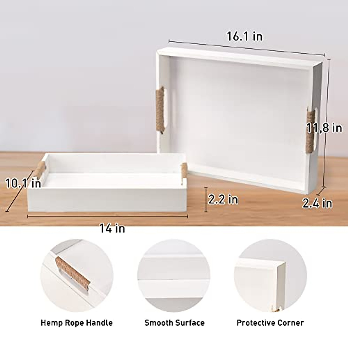 Serving Tray Set of 2 Coffee Table Tray for Serving Food Breakfast Nesting Decorative Tray for Coffee Table