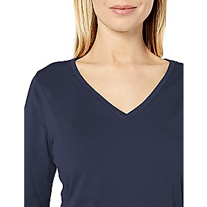 Amazon Essentials Women's Classic-Fit 100% Cotton Long-Sleeve V-Neck T-Shirt, Navy, XX-Large