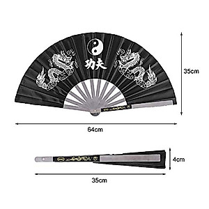 Folding Hand Fan, Stainless Steel Tai Chi Kung Fu Fan/Karate Fans/Chinese Kung Fu Fighting Fans/Wushu Fan for Performance Dance (Black)