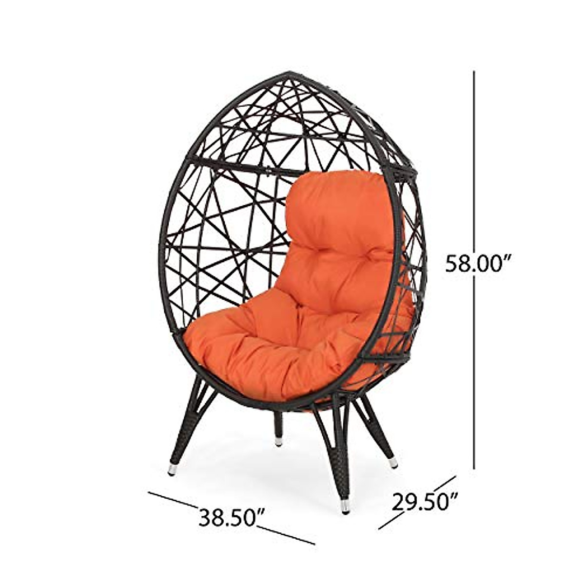 Great Deal Furniture Doris Outdoor Wicker Teardrop Chair with Cushion, Brown and Orange