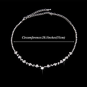 Unicra Silver Wedding Jewelry for Bride Rhinestone Necklace Earrings Set Bridal Prom Costume Jewelry Set for Women and Girls