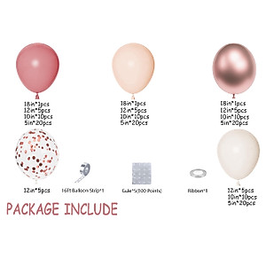 Bonropin 155pcs Blush Pink Balloons Garland Arch Kit with Retro Dusty Pink Pastel Orange Rose Gold Ivory White Confetti Balloons for Baby Shower Garden Party Bachelorette Birthday Wedding Decorations