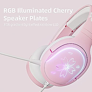 Mytrix Sakura Pink Cherry Blossoms Gaming Headset, 360° Rotation Mic, Soft Earmuff Headphone for PS4, PS5, Xbox, PC & MAC, Switch, RGB Gradient Light Effect (Renewed)