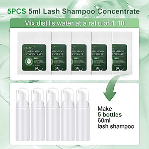 Lash Shampoo Concentrate 5ml*5 Lash Cleanser for Extensions Update Prolong Lash Concentrate Non-irritation Eyelash Shampoo for Salon-Better Eyelash Cleaning Care Experience, Aloe