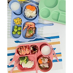 KITLAB Unbreakable Divided Plates, 4 Pack Wheat Straw Tray, Large Fast Food Tray for Toddlers Adults Kids Children, Lightweight Plates, Dishwasher and Microwave Safe