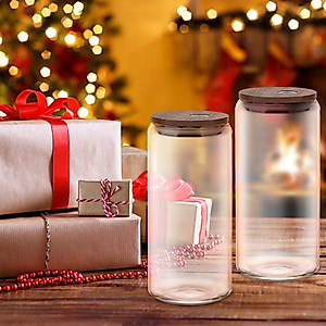 20 OZ Glass Cups with Acacia Lids and Glass Straws - 4pcs Set Beer Can Shaped Drinking Glasses, Iced Coffee Glasses, Cute Tumbler Cup for Smoothies, Juices, Boba Tea, Water - Cleaning Brush Included