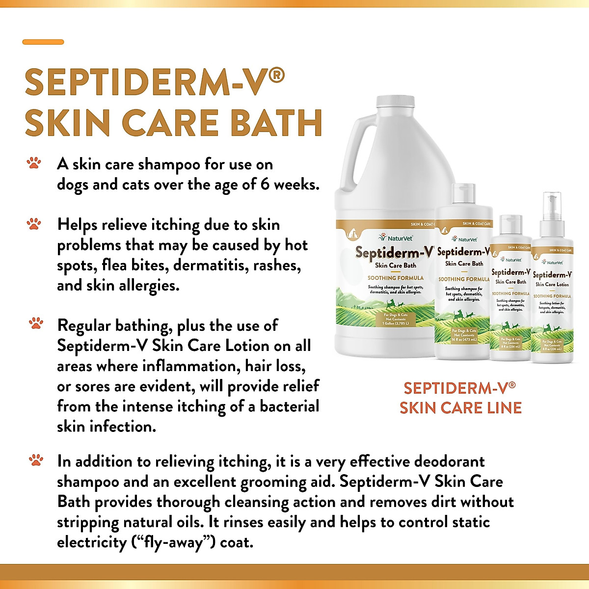 NaturVet Septiderm-V Skin Care Bath Wash for Dogs & Cats – Pet Health Supplement for Dermatitis, Dog Skin Allergies, Itching, Hot Spots – Pet Shampoo, Grooming Aid – 8 Oz.