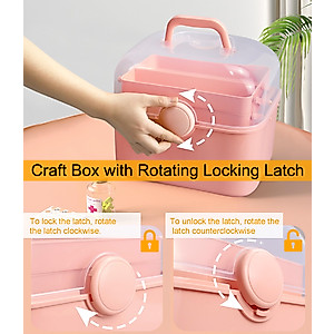 Qudqju Craft Box Organizer Pink Tackle Box Art Storage Box with Handle Sewing Box Organizer First Aid Box Girls Tackle Box Hair Accessories Organizer Travel Makeup Case 3-Layer Crafting Box