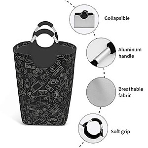 Duduho Video Game Controller Black Laundry Basket with Handles Laundry Hamper Toys Storage Organizer Foldable Bucket Washing Bin Dirty Clothes Bag for Home Bathroom Bedroom Dorm