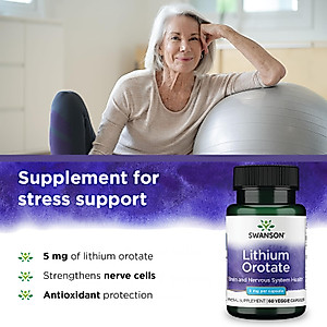 Swanson Lithium Orotate Antioxidant Mood Emotional Wellness Behavior Memory Support Supplement 5 mg 60 Veggie Capsules (Elemental Lithium)