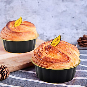 Beasea Disposable Ramekins with Lids, 8 oz 50 Pack Black Gold Aluminum Foil Cups, Disposable Creme Brulee Muffin Cupcake Baking Cup Mini Pudding Cups for Party Wedding Birthday