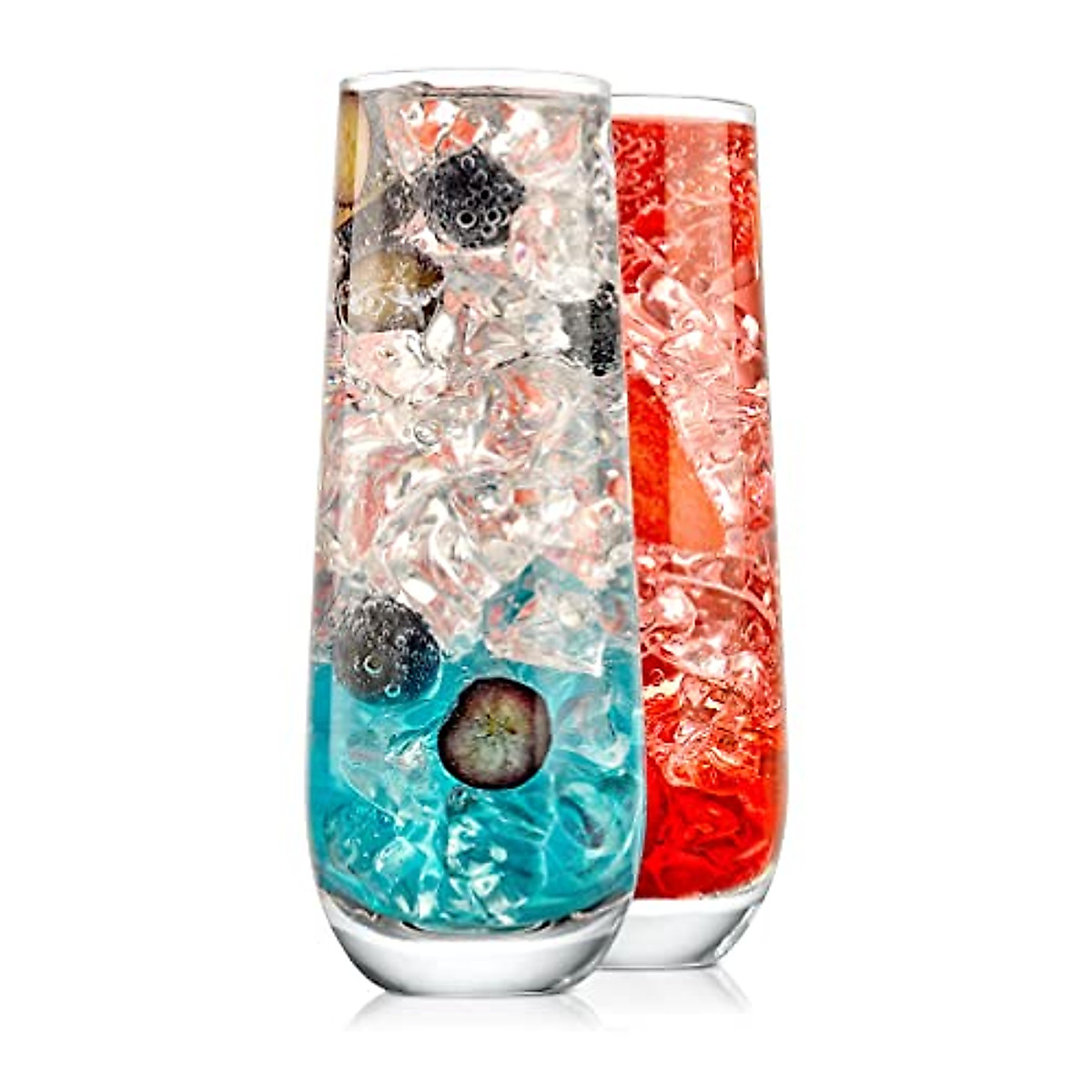 NutriChef 14.2oz Highball Drinking Glasses - Set of 2 Heavy Base Tall Tumbler Clear Glassware for Water, Wine, Beer, Liquor, Gin, Cocktail, Whiskey, Juice, Iced Coffee, Mixed Drinks, Dishwasher Safe