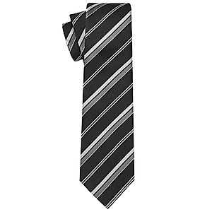 KissTies Mens Striped Necktie Black Gray Tie + Gift Box