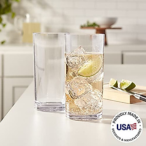 US Acrylic Classic 16 ounce Premium Quality Plastic Water Tumblers in Clear | Set of 6 Drinking Cups | Reusable, BPA-free, Made in the USA, Top-rack Dishwasher Safe