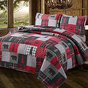 Bedspread Coverlet King Size Rustic Quilt Set Bedding King Plaid Quilt Bedding Lightweight Bedspread Lodge Cabin Bear Bedding Country Patchwork Quilt Bedspread Coverlet Rustic Reversible Quilts