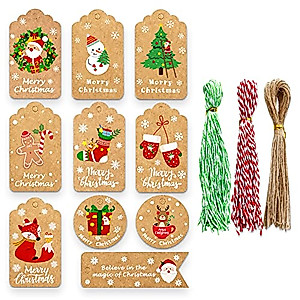 150 Pack Christmas Paper Gift Tags, Pre-Punched Xmas Paper Tags for DIY Xmas Holiday Present Wrap Stamp and Label Package Name Card