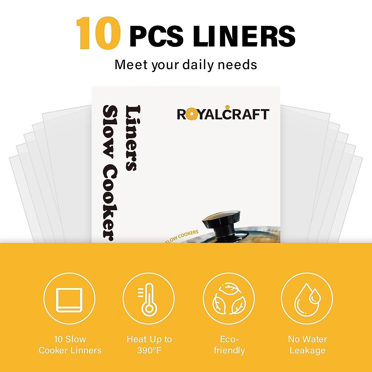 Sunvivi Slow Cooker Liners, Disposable Cooking Bags Large Size Pot Liners Fit 1QT to 4QT,Suitable for Oval & Round Pot 10 Count