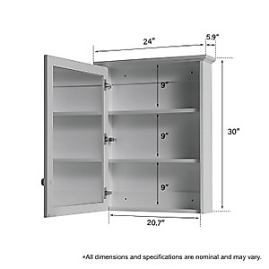 WELLFOR 24"x 30" Bathroom Medicine Cabinet with Mirror for Bathroom, 3 Tier Wooden Wall Mounted Mirror Medicine Cabinet Organization with Shelves and Single Soft-Close Door, Titanium Grey