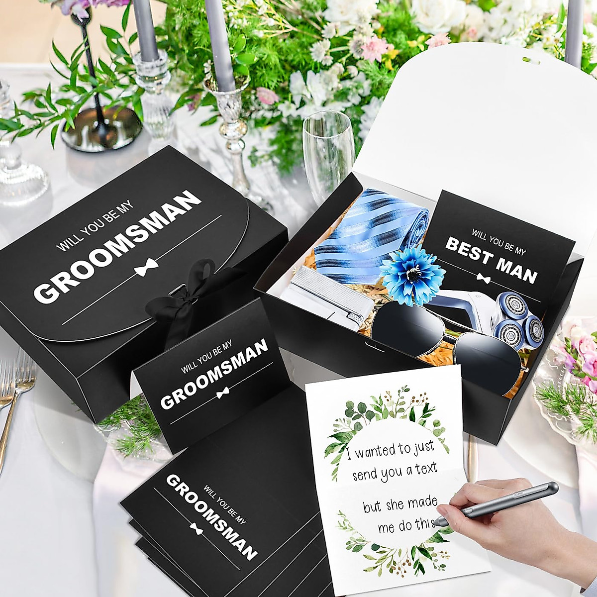 8Pack Groomsmen Proposal Box with Card (7 Groomsmen Boxes,1 Best Man Box) , 10.6×7.9×3.1 Inch Groomsmen Gift Box with Ribbon, Will You Be My Groomsman Box, Wedding Gift Box for Groomsmen Proposal Gift