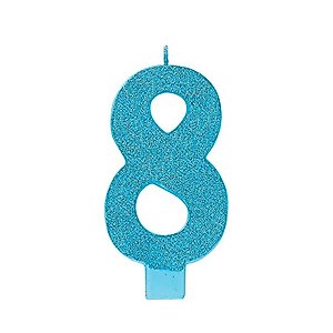 Amscan #8 Large Glitter Birthday Candle | Caribbean Blue | Party Supply | 1 piece