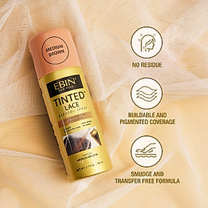 EBIN NEW YORK TInted Lace Spray - Darkest Brown 2.7oz/ 80ml, Quick dry, Water Resistant, No Residue, High pigmentation, Even Spray, Matching Skin Tone, Natural Look, Tinted Spray for Wig