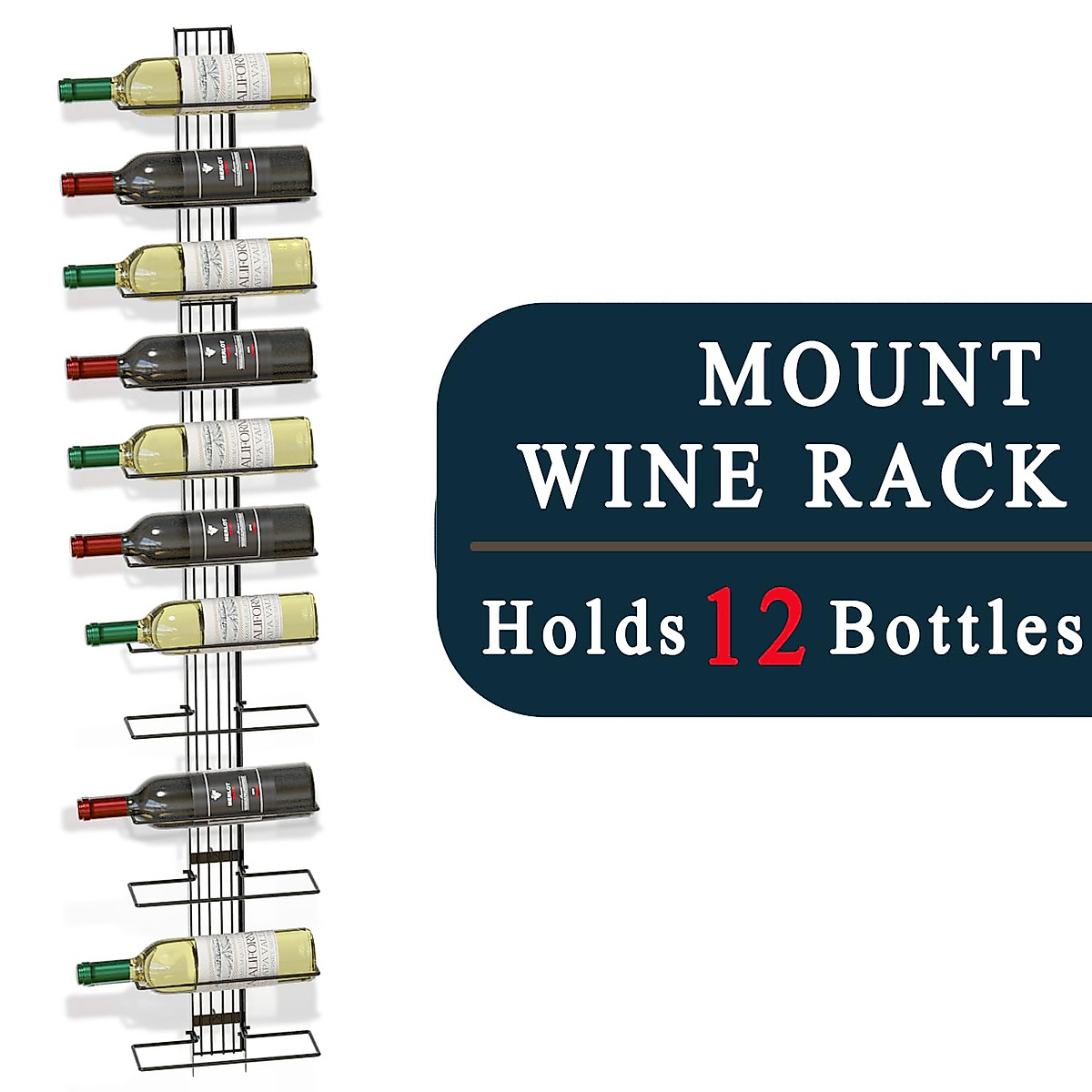 J JACKCUBE DESIGN Wall Mount Wine Rack Organizer for 12 Bottles, Heavy Duty Steel Wine Champagne Liquor Storage Display Holder Rack for Kitchen, Wine Cellar and Home Decor- MK823B