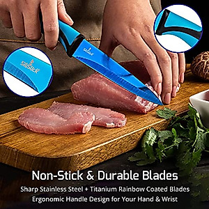 SiliSlick Stainless Steel Steak Knife Set - Titanium Coated Colorful Kitchen Knives with Straight Edge, Smooth & Sharp - Rainbow Iridescent Kitchen Gifts & Accessories