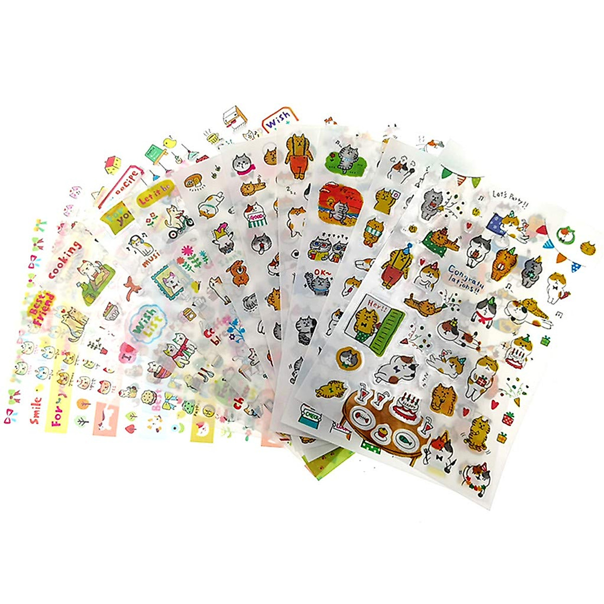 ALIMITOPIA Scrapbook Sticker,12 Sheets Kawaii Cartoon Cat Charactor DIY Transparent Decorative Paster Ornament Mark