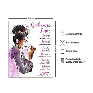 Inspirational African American Women Bible Verse Wall Art - Motivational Decor Poster for Black Girls, Teens Bedroom, Living Room, Dorm Apartment - Religious Christian Scripture Encouragement Gifts