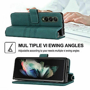 EAXER for Samsung Galaxy Z Fold 3 5G Wallet Case, with Crossbody Strap Premium PU Leather Folio Flip Card Slot Kickstand Protective Case Cover (Green)