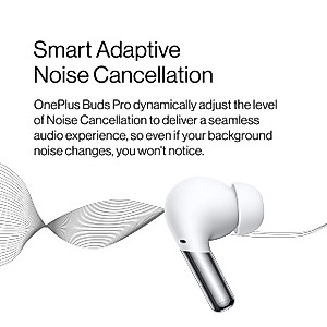 OnePlus Buds Pro True Wireless Earbuds White, Smart Active Noise Cancelling, Wireless Charging Case Included, , Dual Connection, 38 Hour Playtime, Fast Charging, Water Resistant, Glossy White