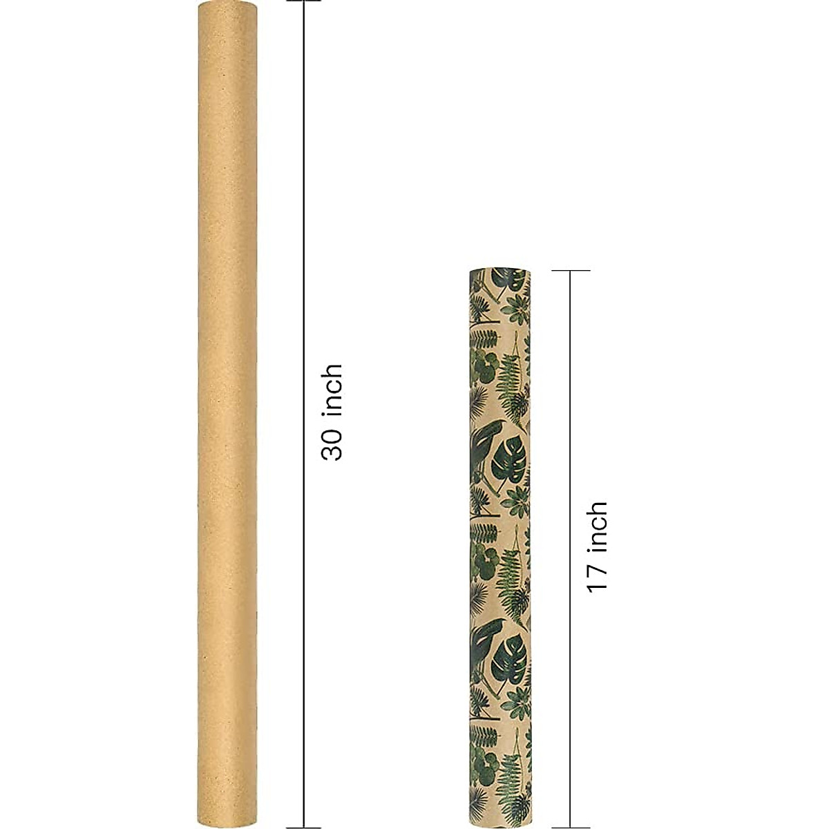 RUSPEPA Kraft Wrapping Paper Roll - Tropical Plants Design Great for Birthday, Party, Baby Shower - 17 Inches X 32.8 Feet